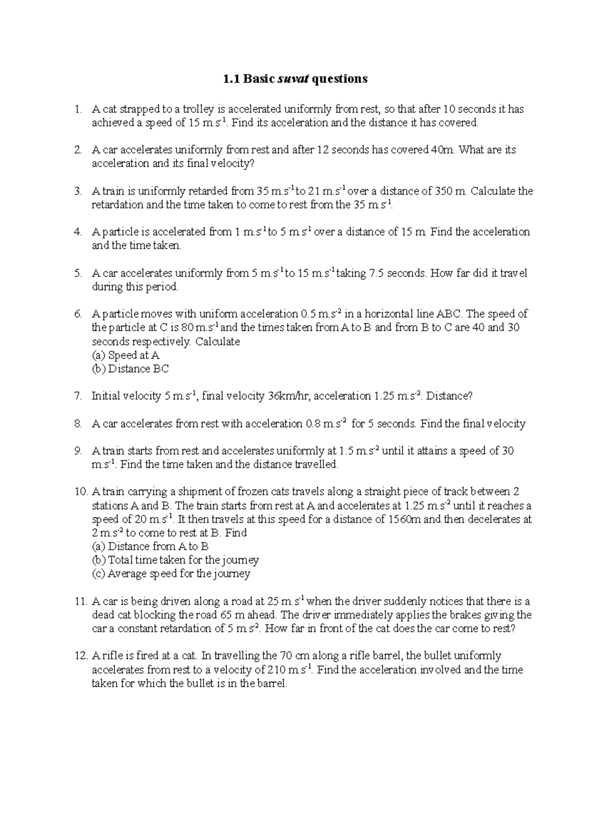 Equations of Motion: Basic SUVAT Questions and Solutions - Studocu