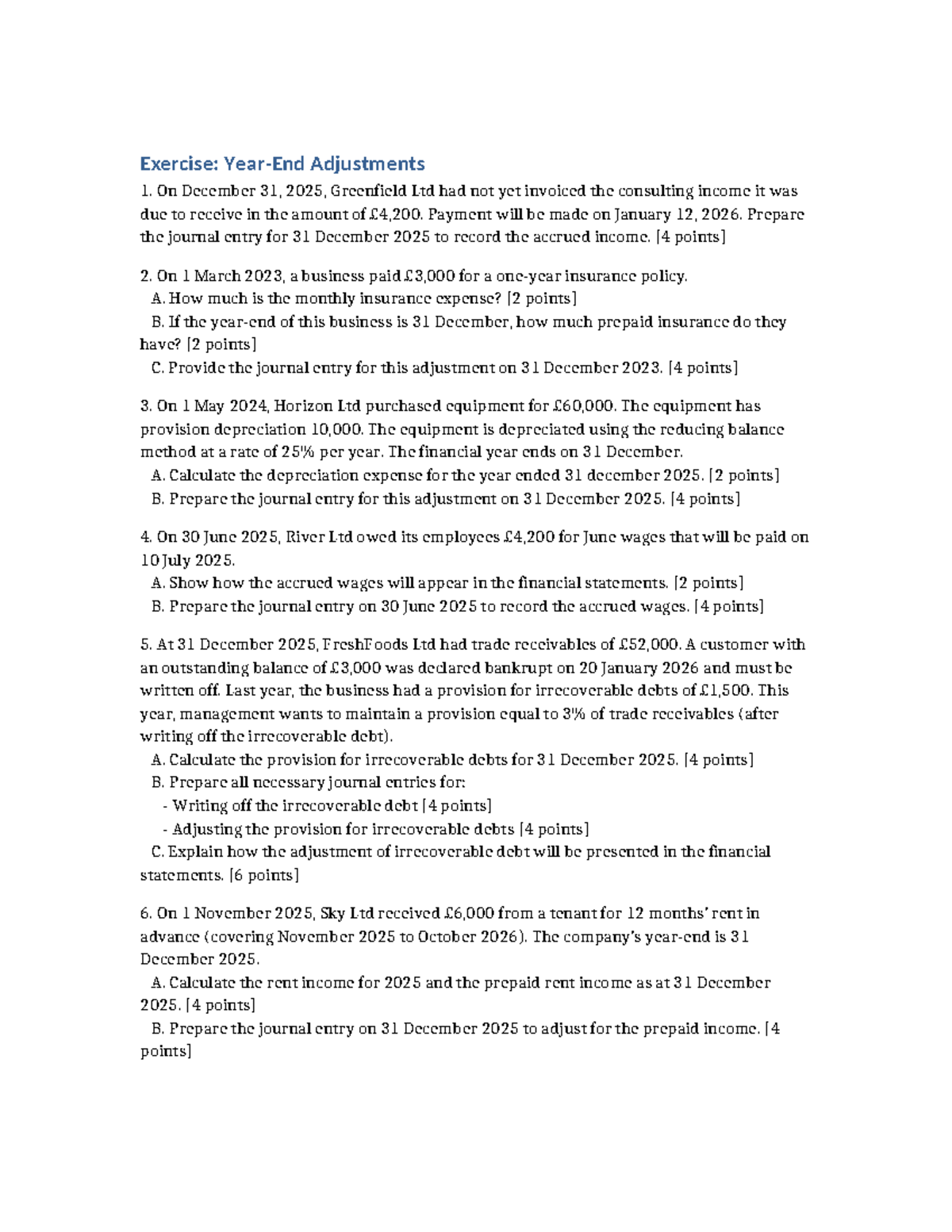 Exercise: Year-End Adjustments for Financial Reporting - Studocu