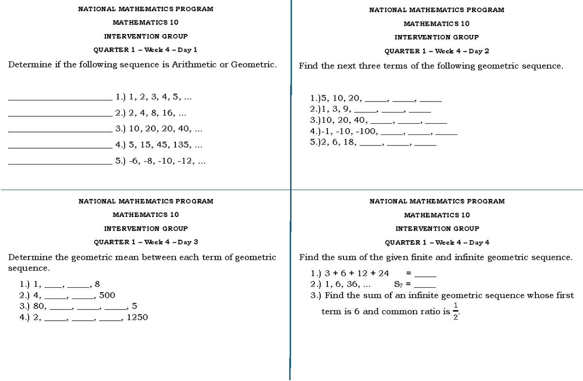 NMP-Q1 Week4 - Nmp - NATIONAL MATHEMATICS PROGRAM MATHEMATICS 10 ...