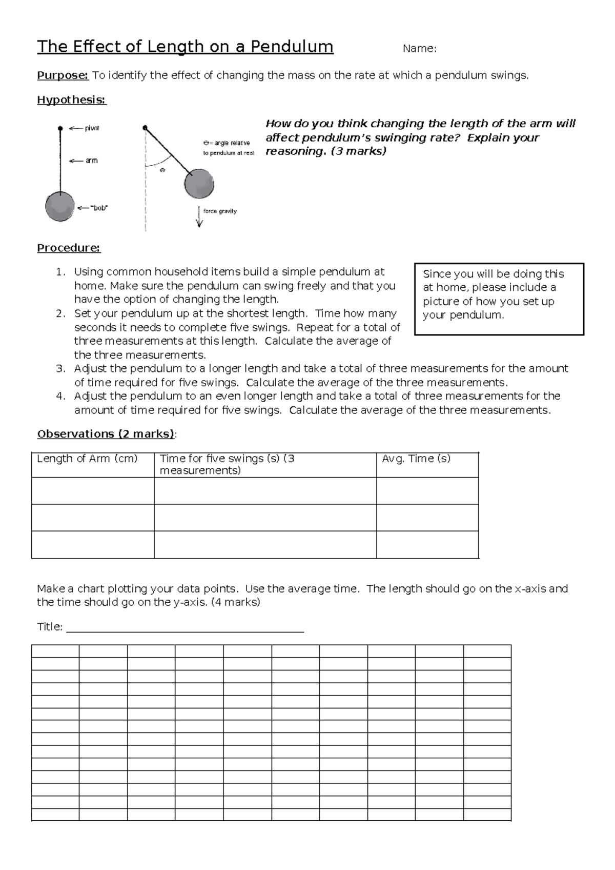 SNC2D - Pendulum Activity: Investigating Length Effects on Swing Rate ...