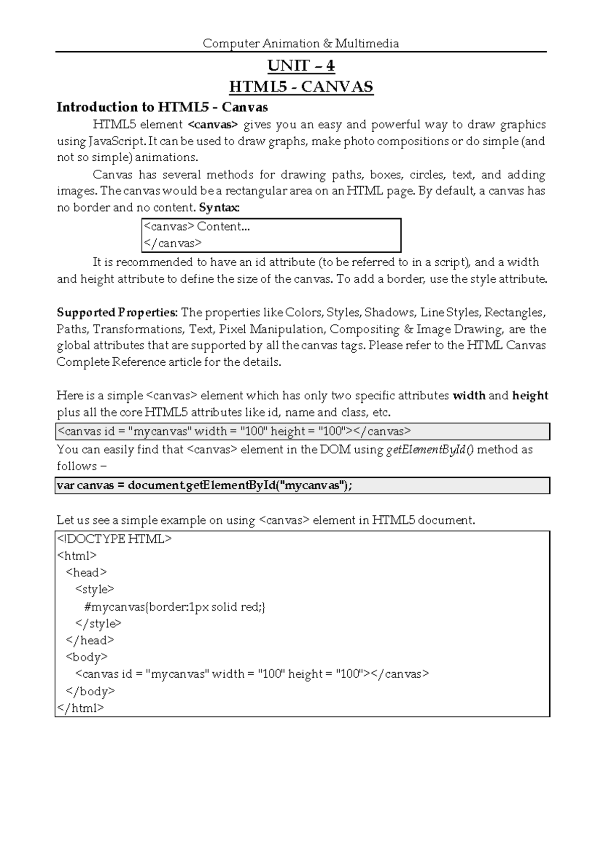 CMA 5: Introduction to HTML5 Canvas in Computer Animation Multimedia ...