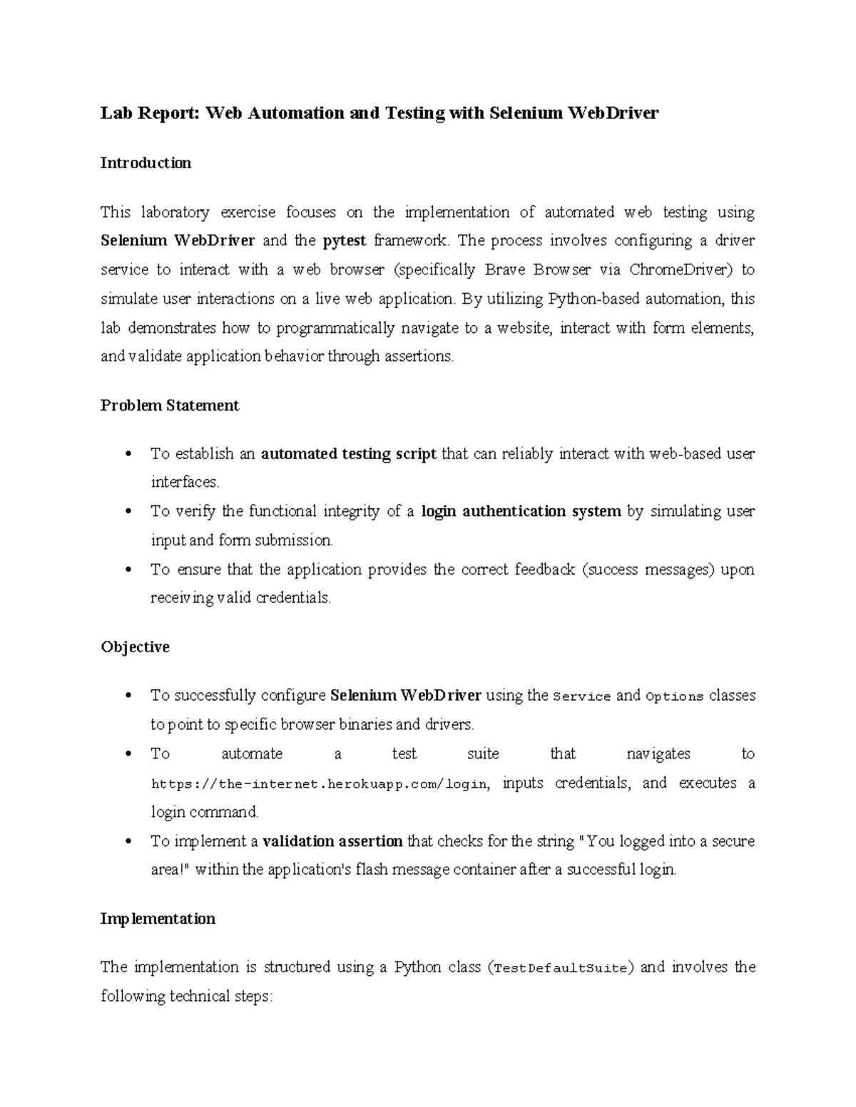 Lab Report: Web Automation & Testing with Selenium WebDriver - Studocu