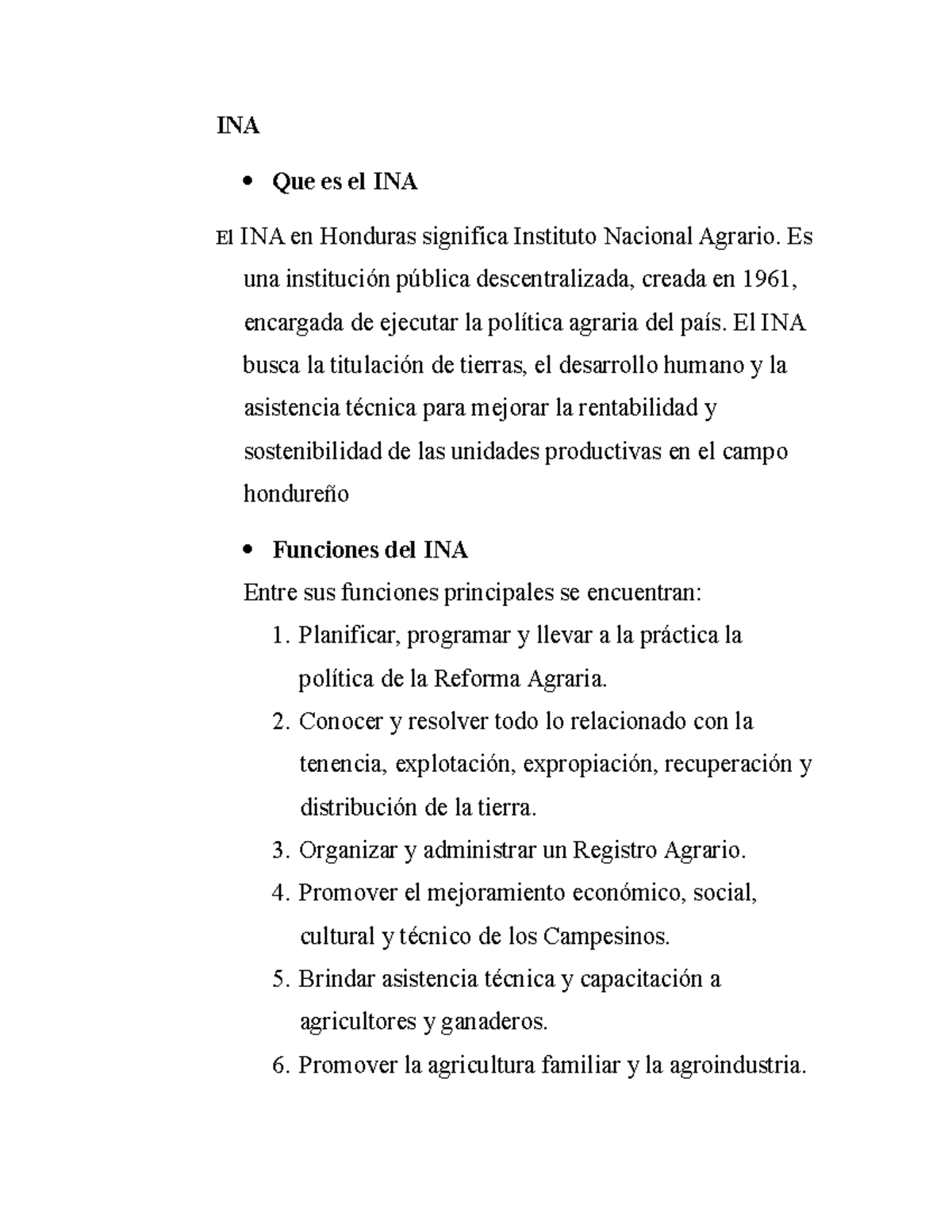 INA: Funciones y Estructura del Instituto Nacional Agrario en Honduras ...
