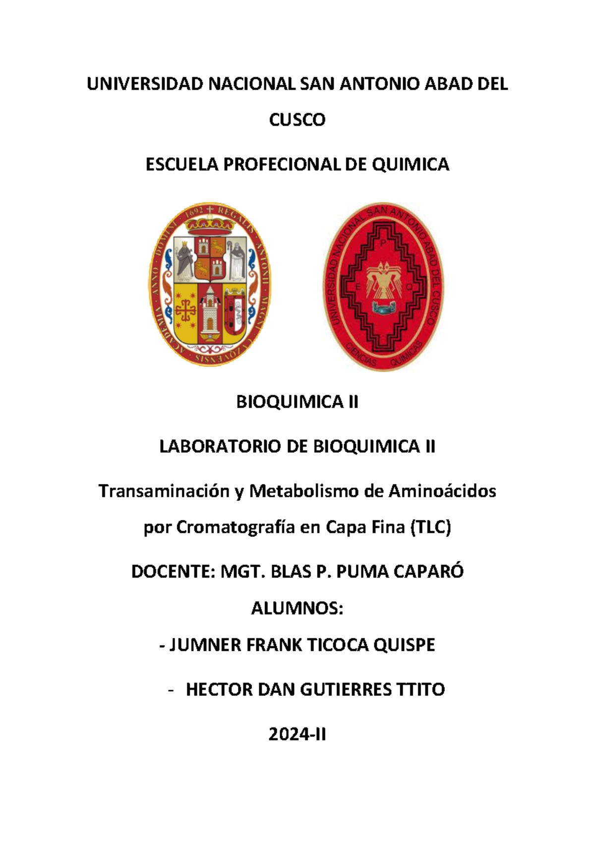 Transaminación y Metabolismo de Aminoácidos por Cromatografía en Capa ...
