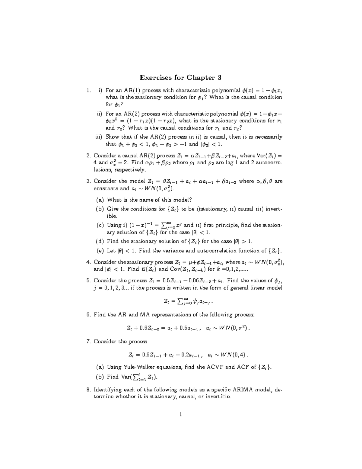 Chapter 3 Exercises - AR Processes and Their Conditions - Studocu