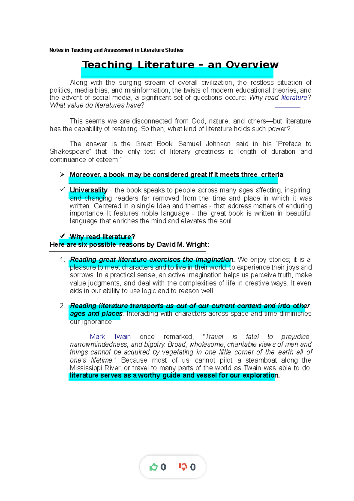 Teaching Literature (ENG 101): An Overview of Its Value and Impact ...