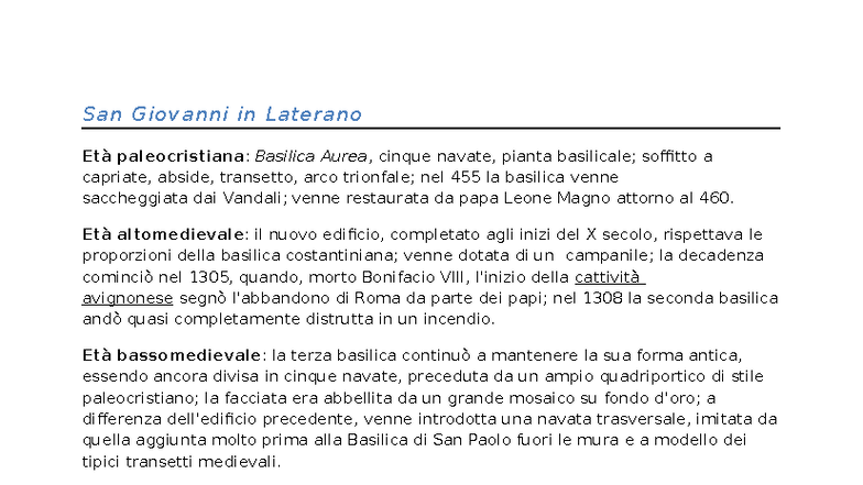 San Giovanni in Laterano: Storia e Architettura delle Basiliche - Studocu