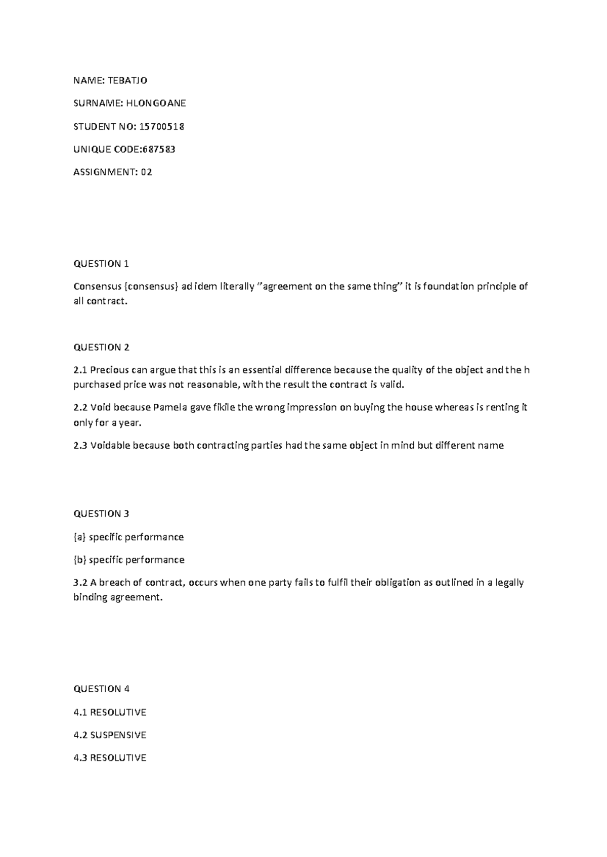 HLF1501 Assignment 2 - NAME: TEBATJO SURNAME: HLONGOANE STUDENT NO ...