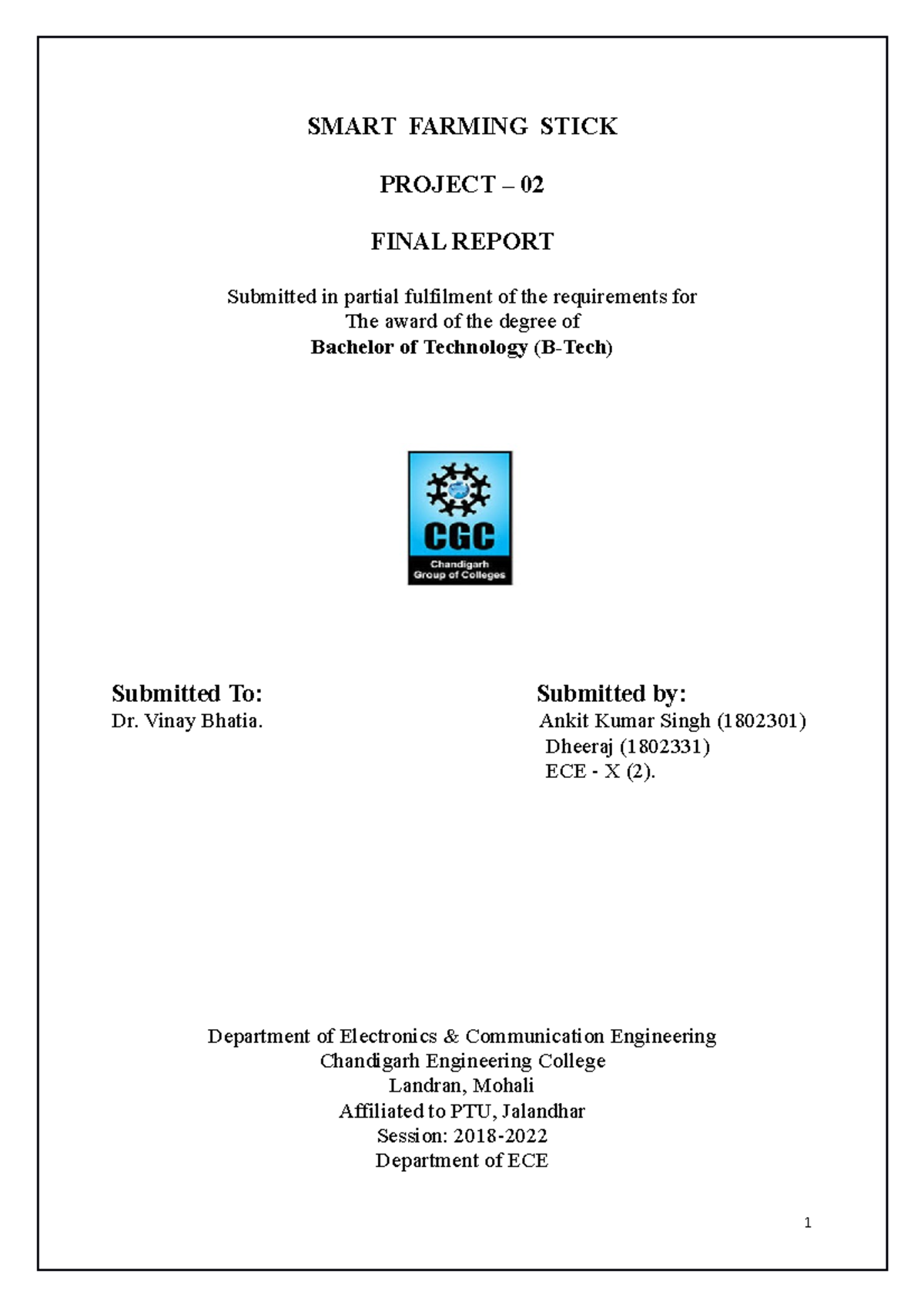 Smart Farming Stick: Project-02 Final Report for B-Tech ECE - Studocu