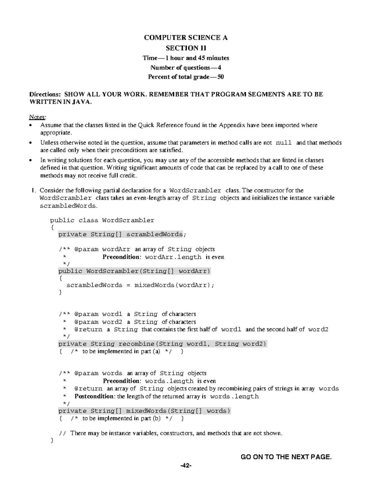CS A Section II - FRQ on String Programming Concepts - Studocu