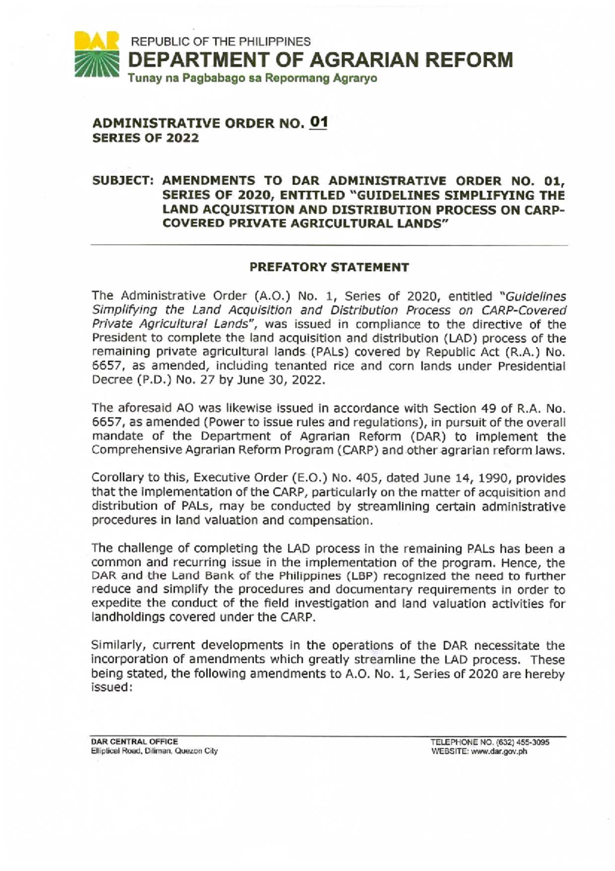 DAR Administrative Order No. 1, Series of 2022: Amendments to Simplify ...