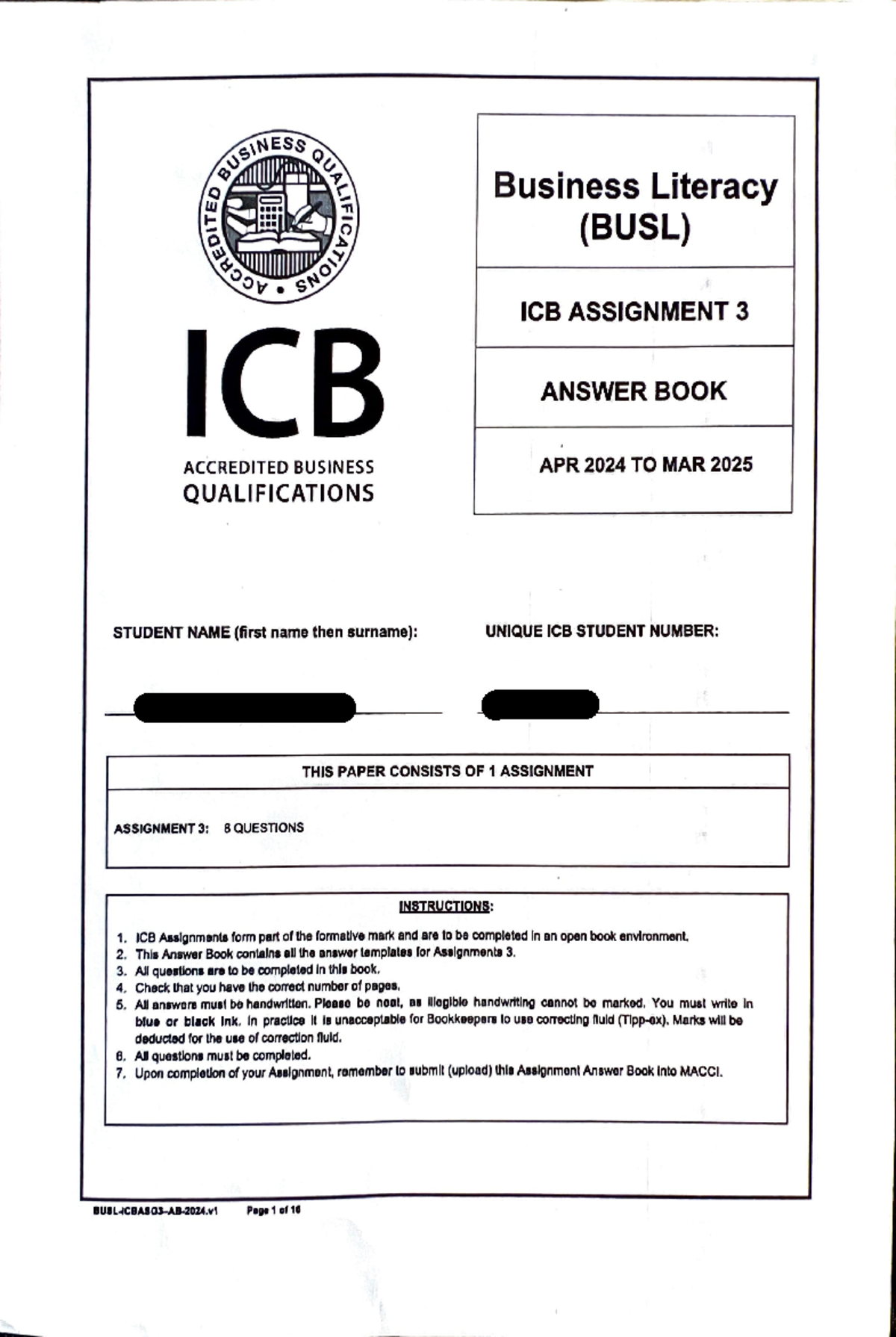 Assignment 3 - Business Literacy (BUSL) Answer Book 2024-2025 - Studocu