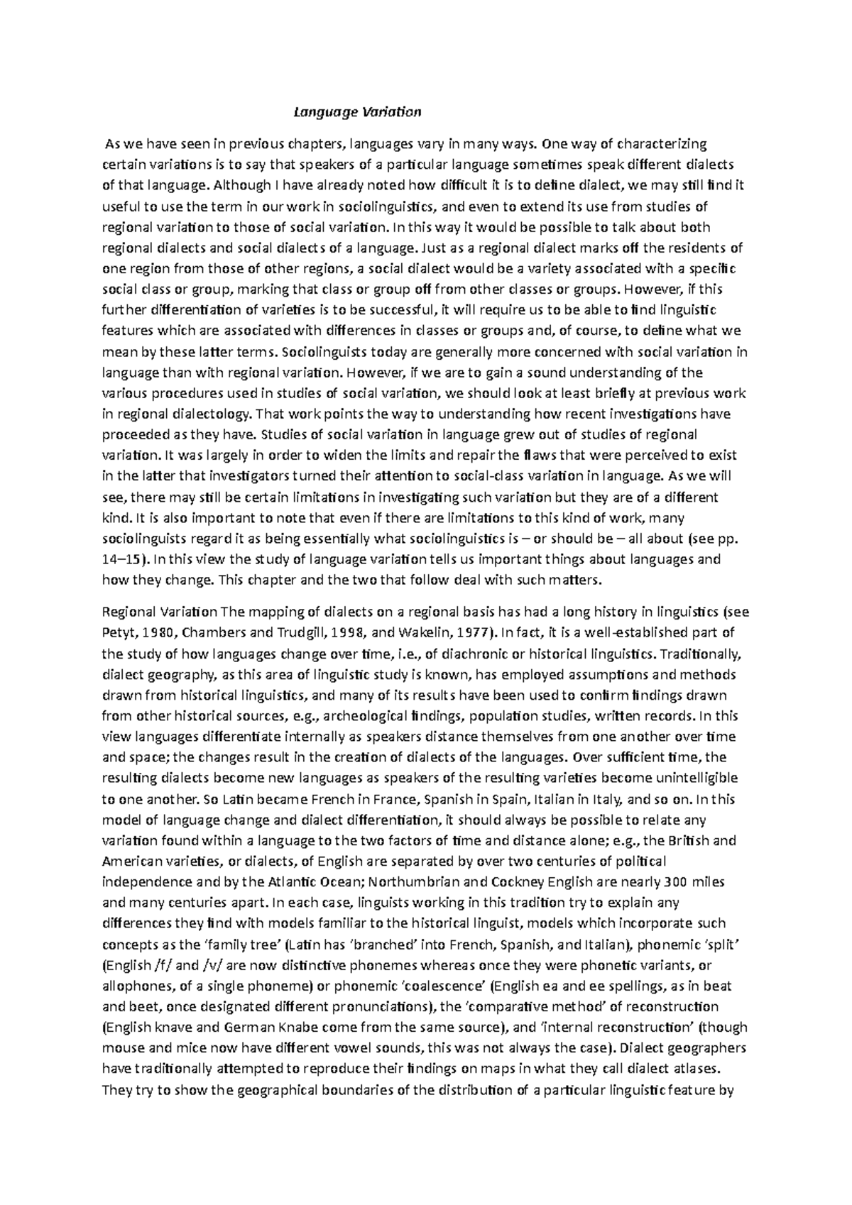 Language Variation - One way of characterizing certain variations is to ...