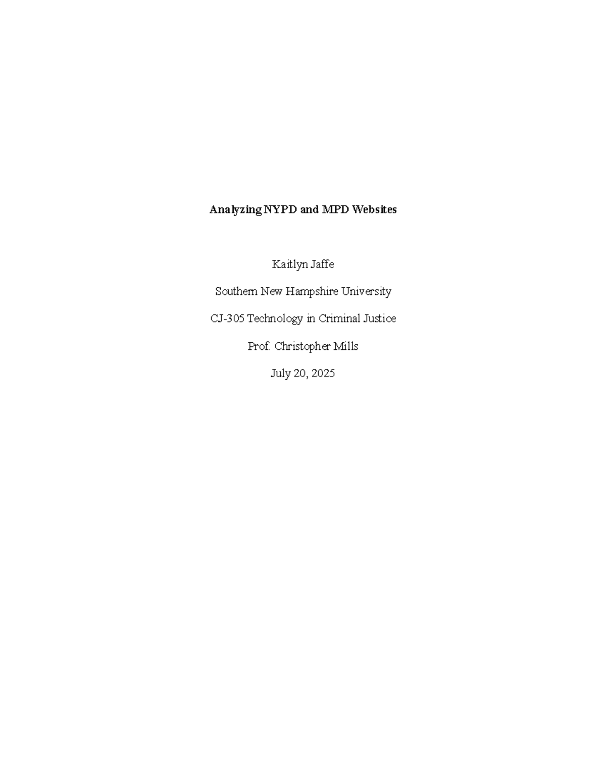 Analyzing MPD & NYPD Websites: A Study in Community Relations (CJ-305 ...
