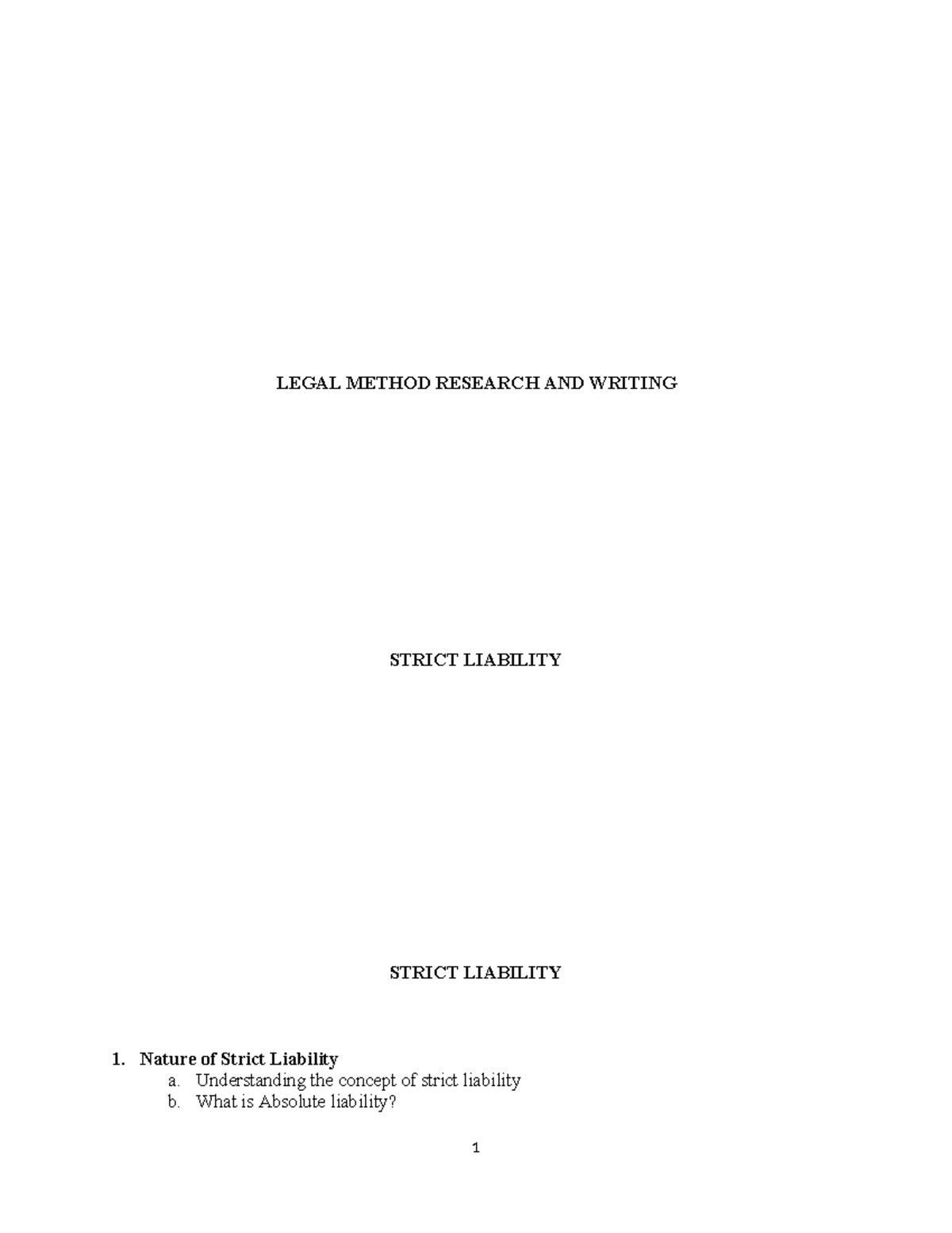 Outline of Strict Liability Principles and Cases - Legal Method ...