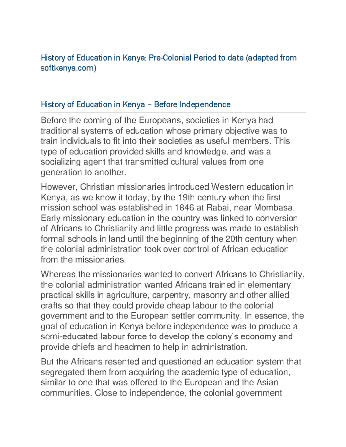 327153786 History of Education in Kenya: Pre-Colonial to Independence ...