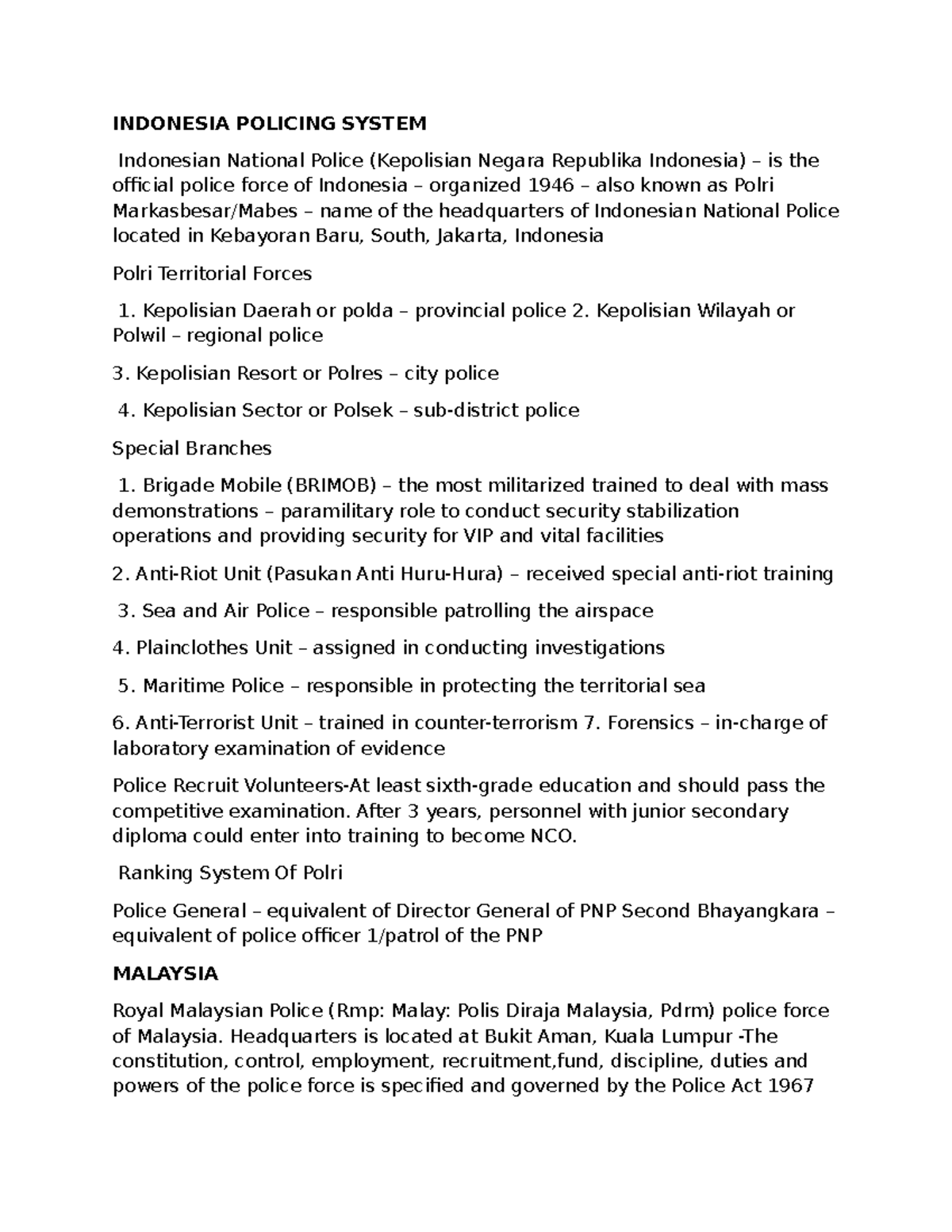 INDONESIA POLICING SYSTEM: A Comparative Study of Southeast Asia's Forces - Studocu