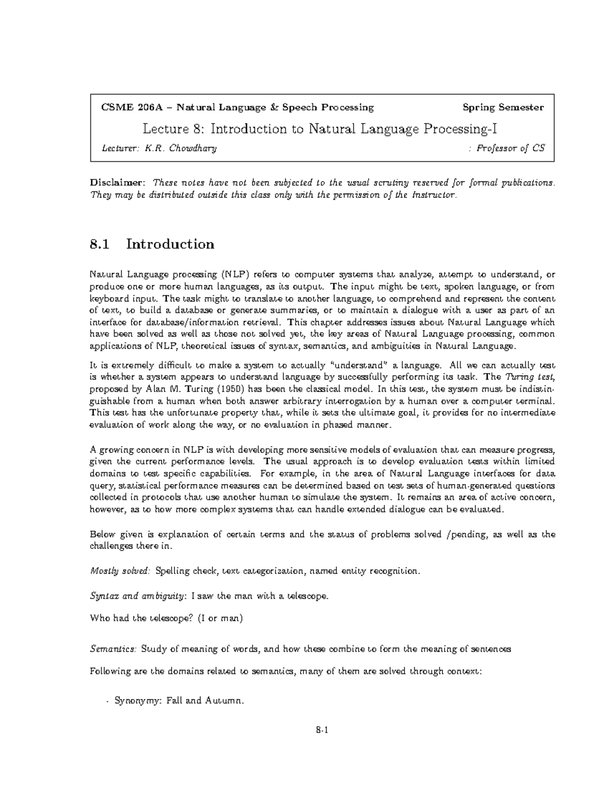 CSME 206A Spring Lecture 8: Intro to Natural Language Processing - Studocu