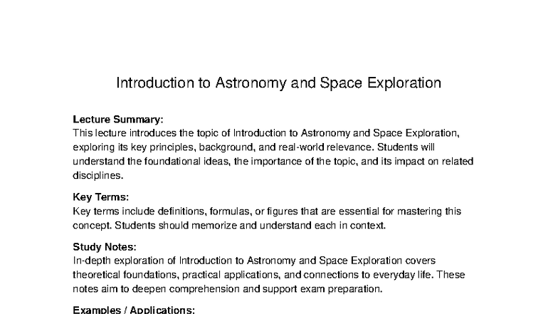 ASTR 101: Intro to Astronomy & Space Exploration Lecture Summary - Studocu