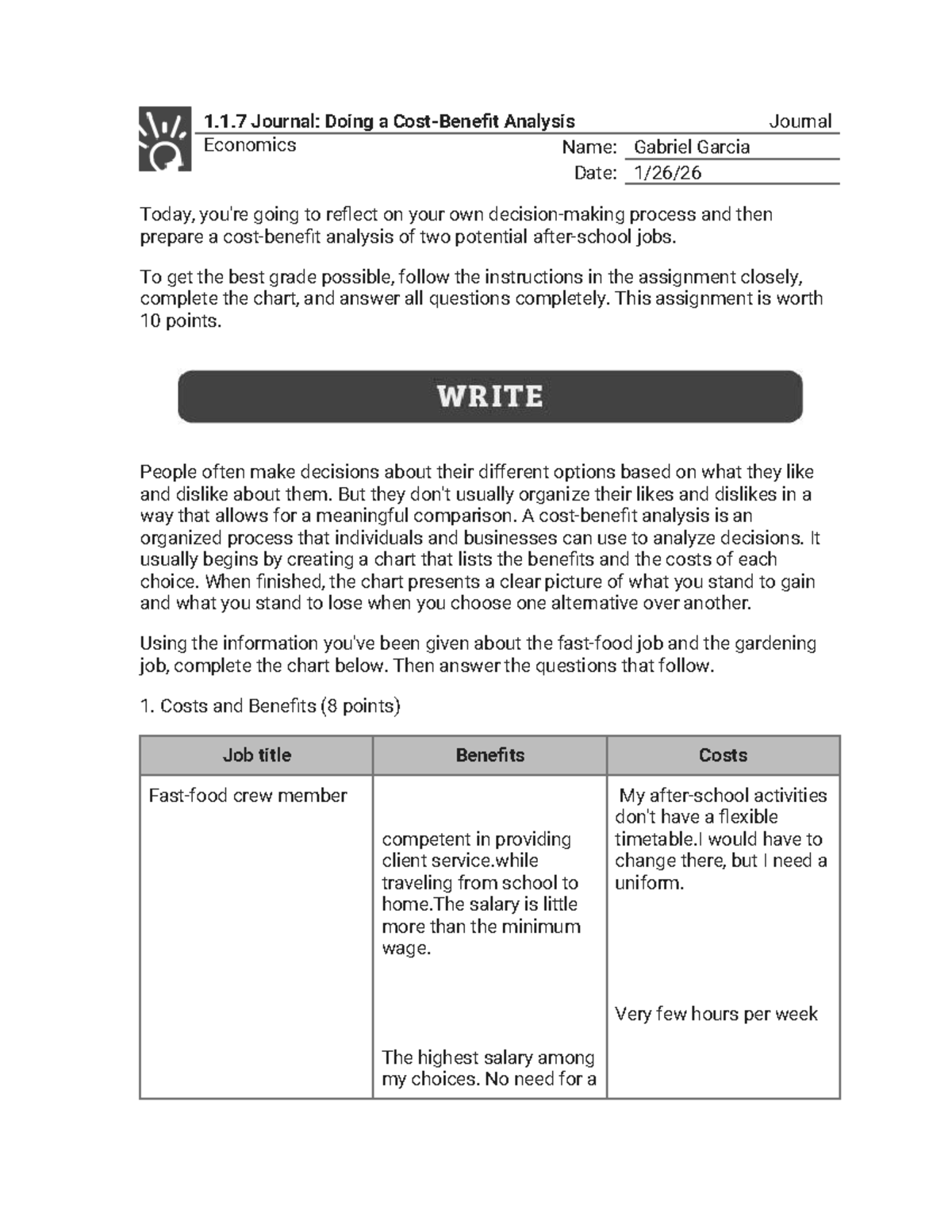 1.1.7 Journal: Job Analysis in Economics by Gabriel Garcia - Studocu