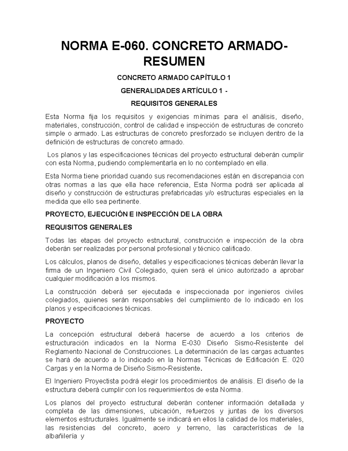 Informe Nº 8 sobre la Norma E-060 para Concreto Armado y su Aplicación - Studocu