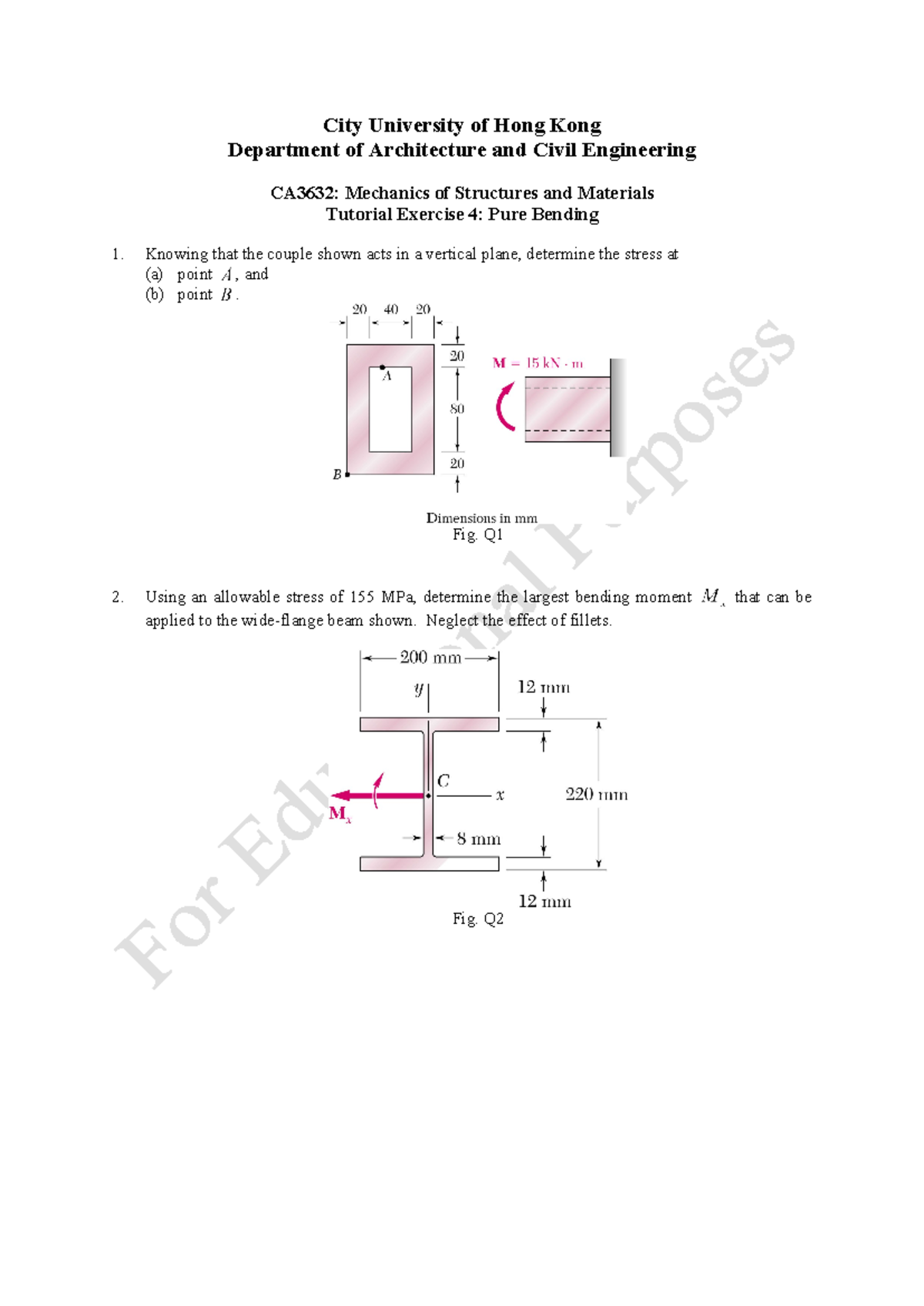 CA3632 Assignment 4 - Tutorial on Pure Bending Stress Analysis - Studocu