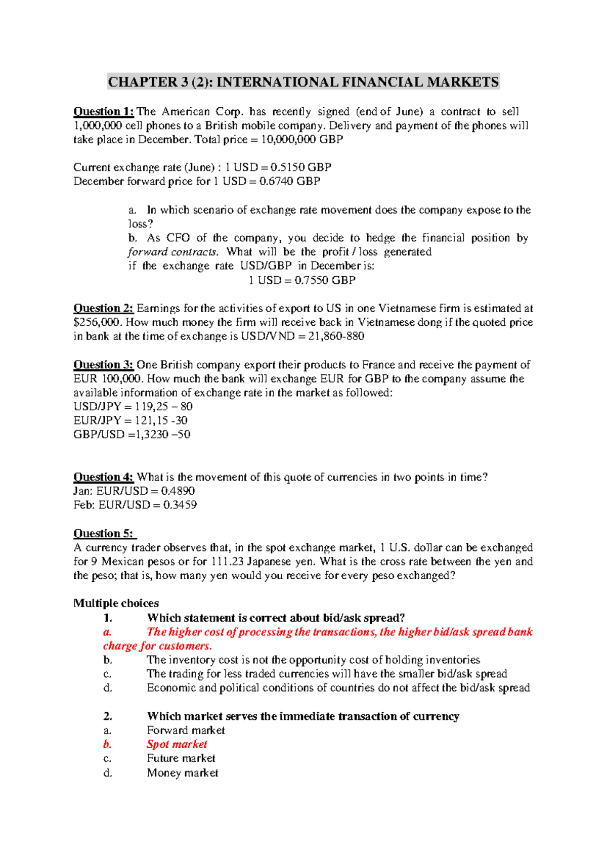 CHAPTER 3 (2): INTERNATIONAL FINANCIAL MARKETS - Key Questions ...