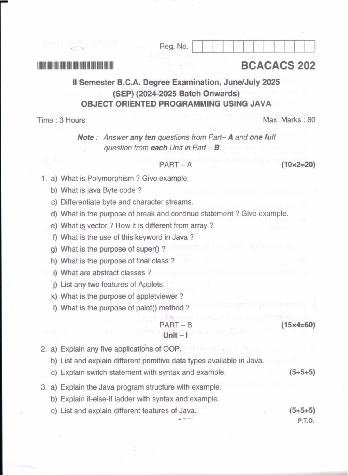 BCA II Sem Object Oriented Programming Using Java Exam Guide 2025 - Studocu