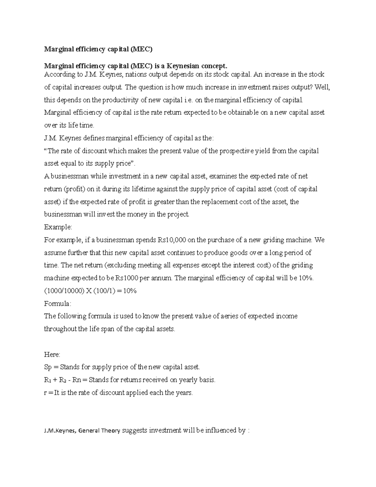 MEC and MEI: Understanding Marginal Efficiency of Capital Concepts ...