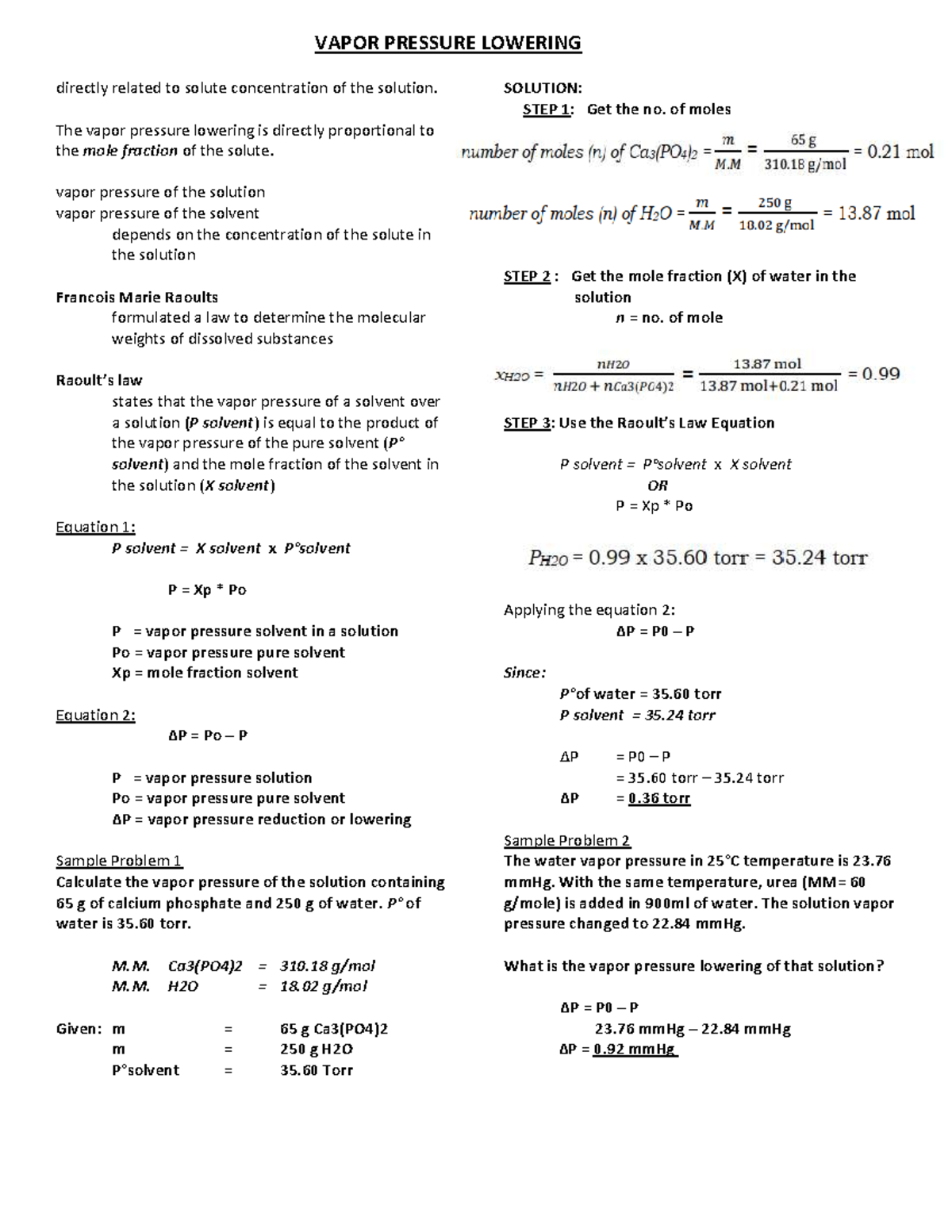 VAPOR PRESSURE LOWERING & SOLUTE CONCENTRATION: A STUDY - Studocu