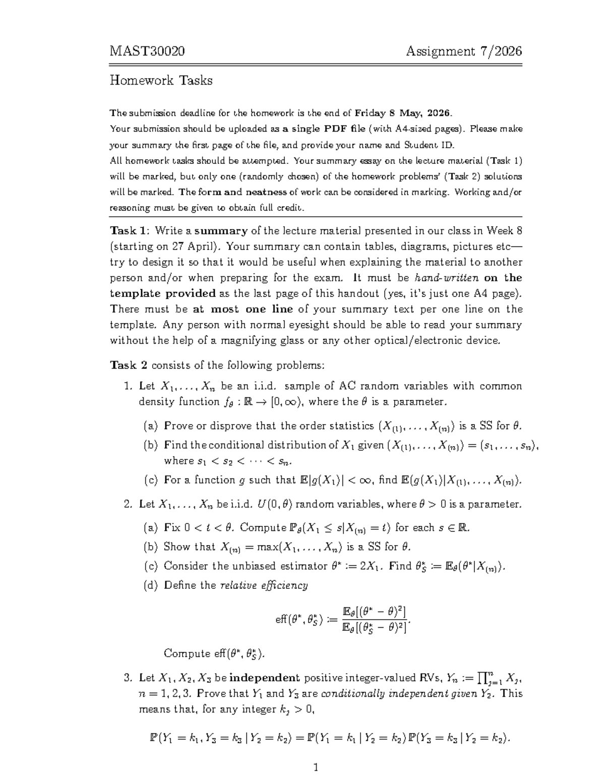 MAST30020 Assignment 7 Homework Tasks for 2026 - Studocu