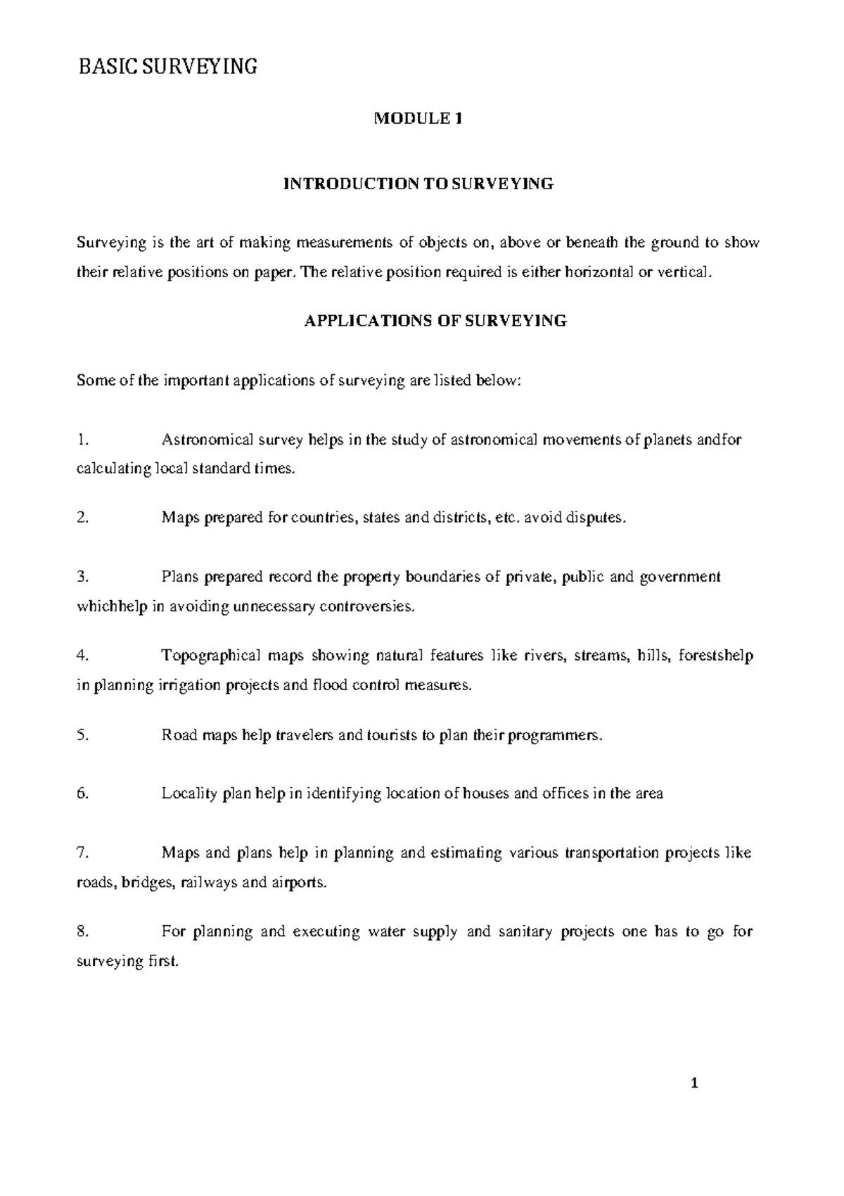BASIC SURVEYING M1: INTRODUCTION & APPLICATIONS OF SURVEYING - Studocu