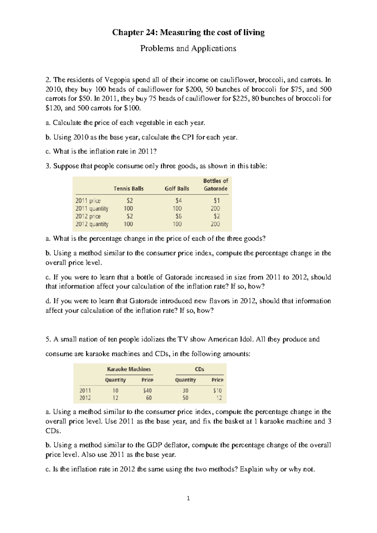 Chapter 24 Measuring the living cost - 1 Chapter 24 : Measuring the cost of living Problems and ...
