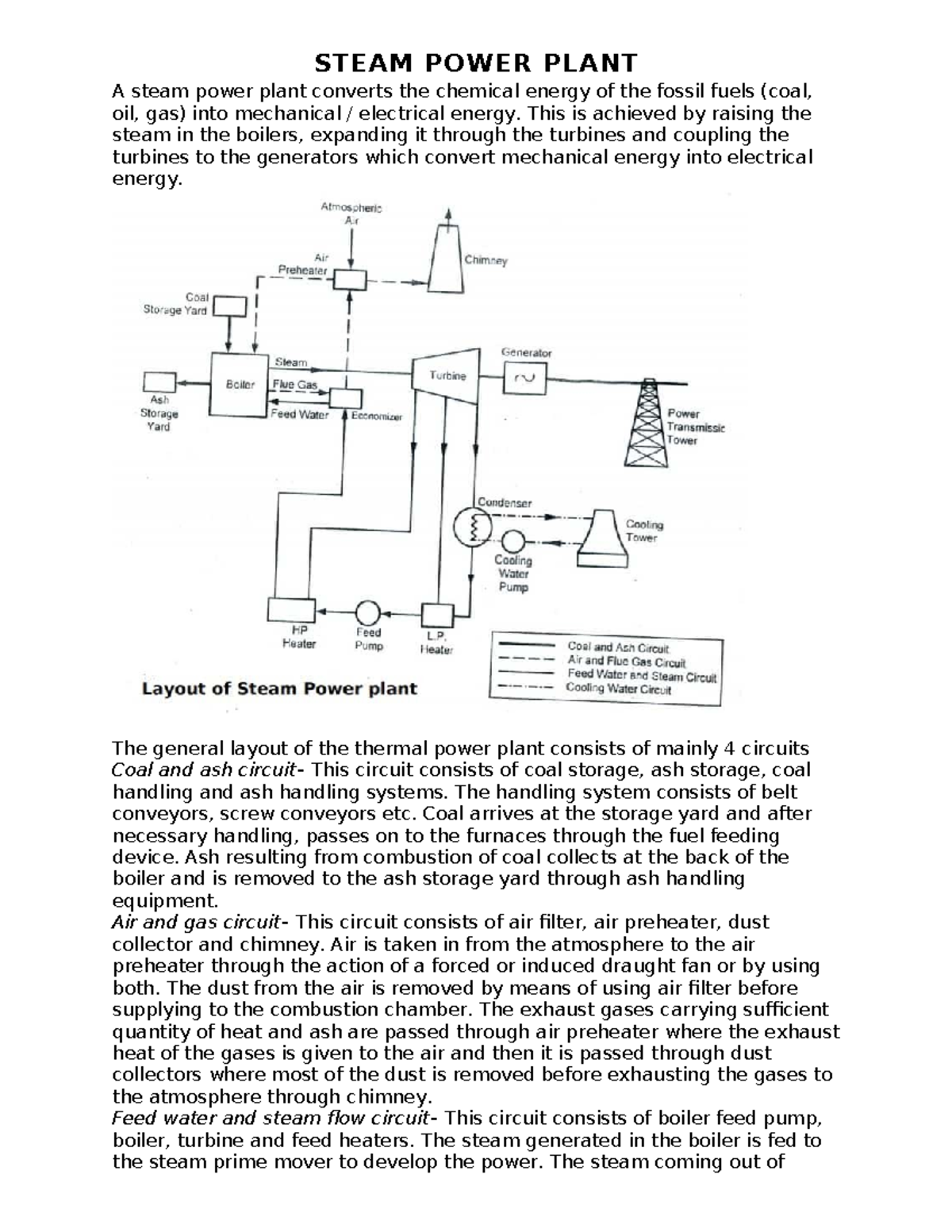 Steam Power Plant - Notes on Rankine Cycle and Efficiency - Studocu