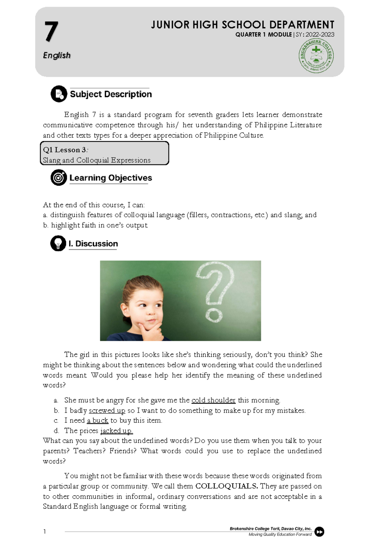 English 7 | Lesson 3: Understanding Slang & Colloquial Expressions ...