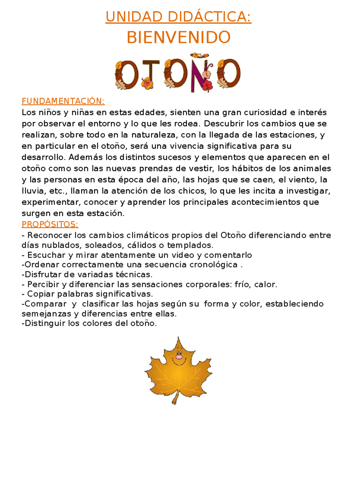 Unidad Didáctica: Cambios y Aprendizajes en Otoño 2023 - Studocu