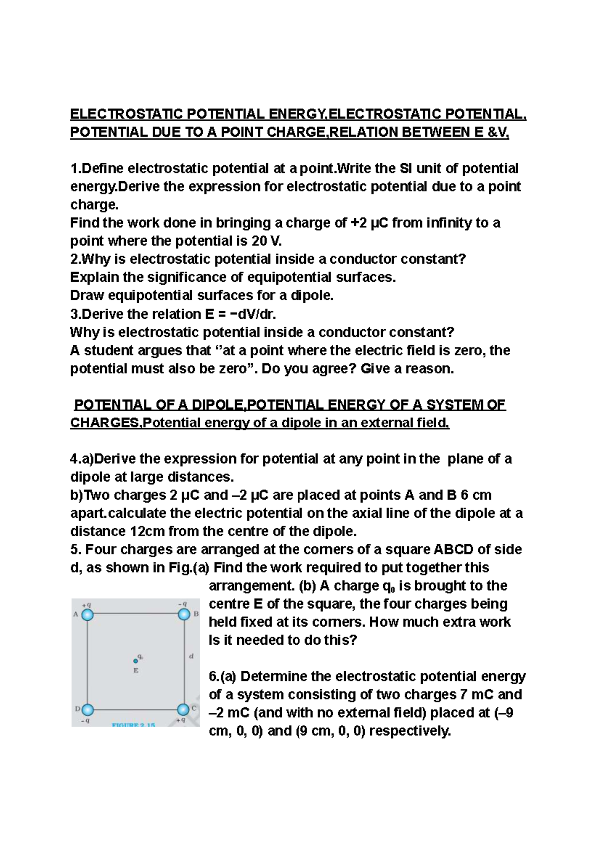 E- Potential and Capacitance: Electrostatic Concepts and Calculations ...