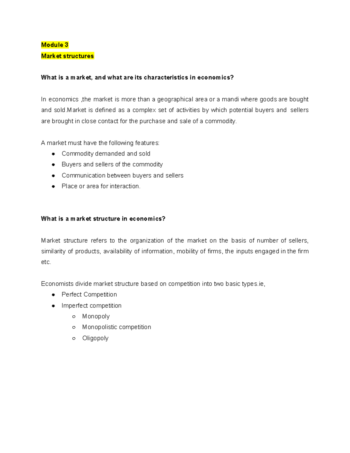 IEFT Module 3: Market Structures and Economic Characteristics - Studocu