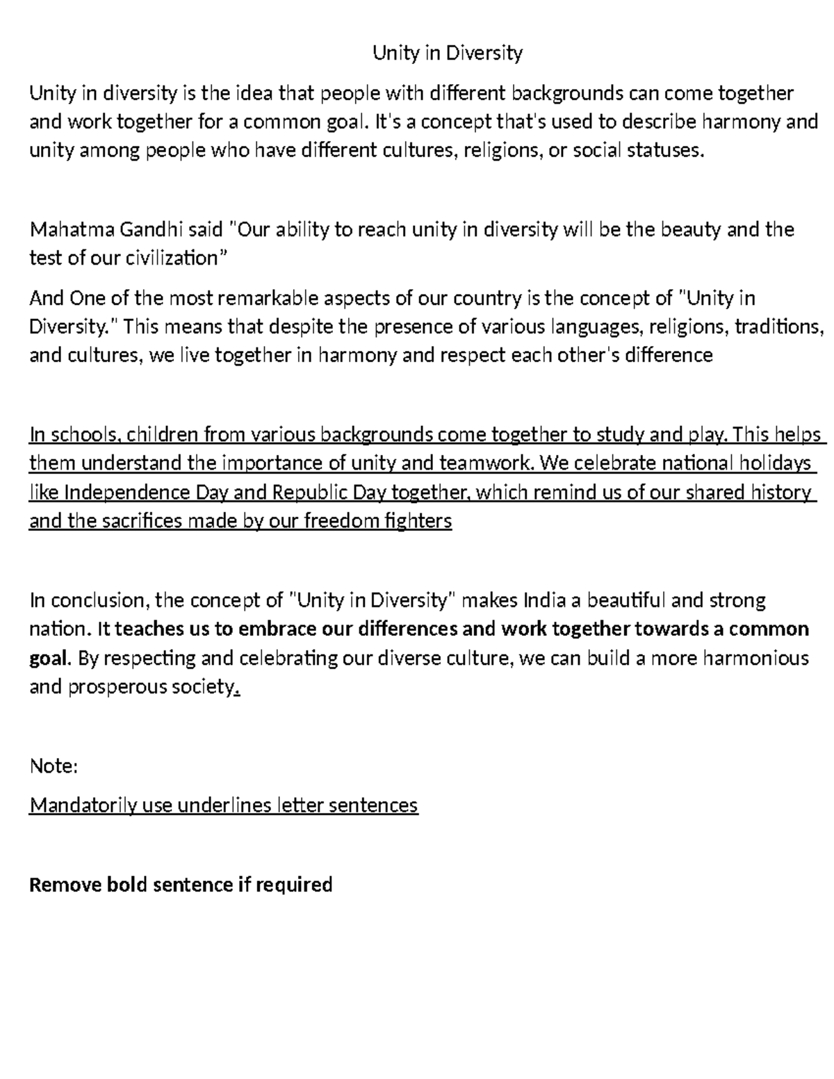 Unity in Diversity essay - Unity in Diversity Unity in diversity is the ...