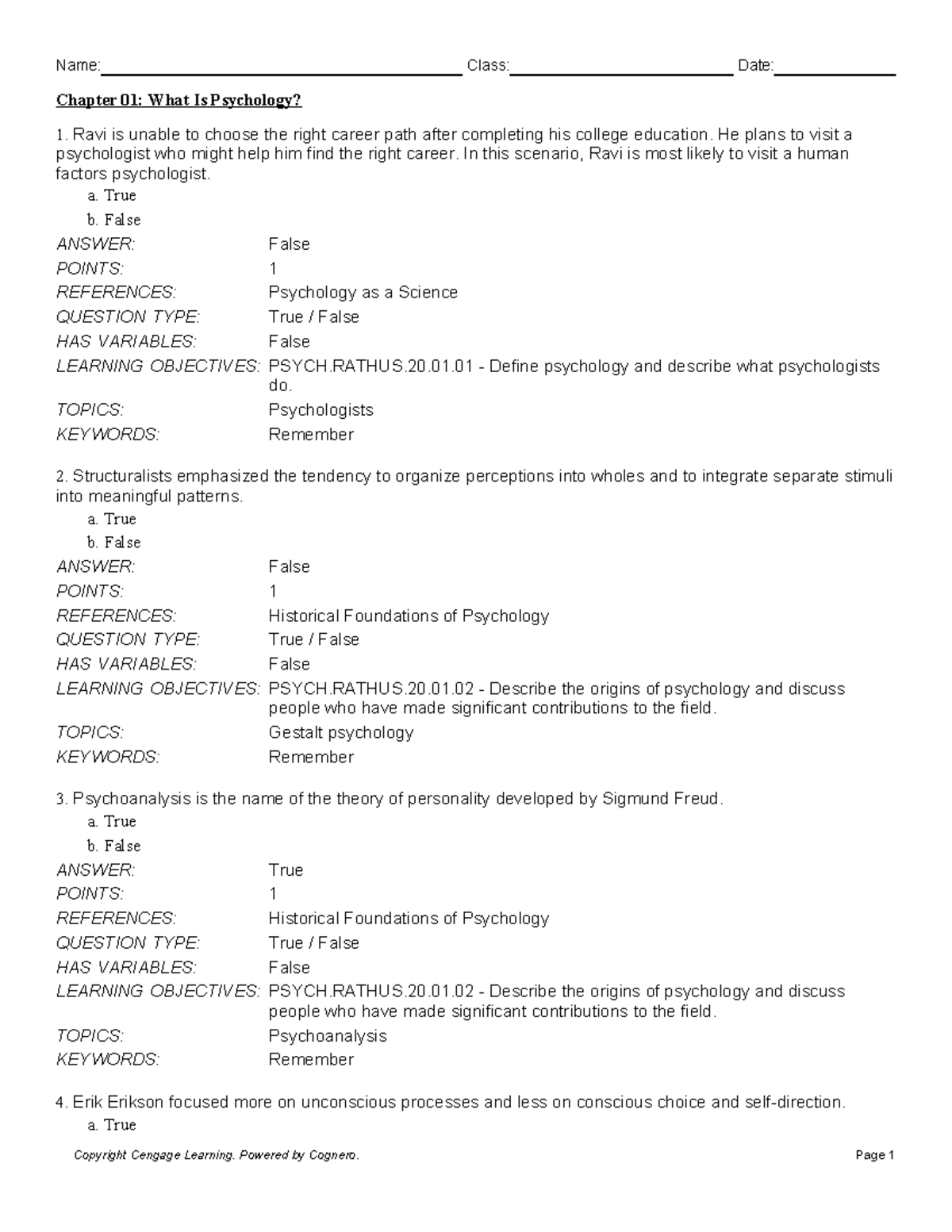 Psychology Foundations: Theories and Perspectives (PSYCH.RATHUS) - Studocu
