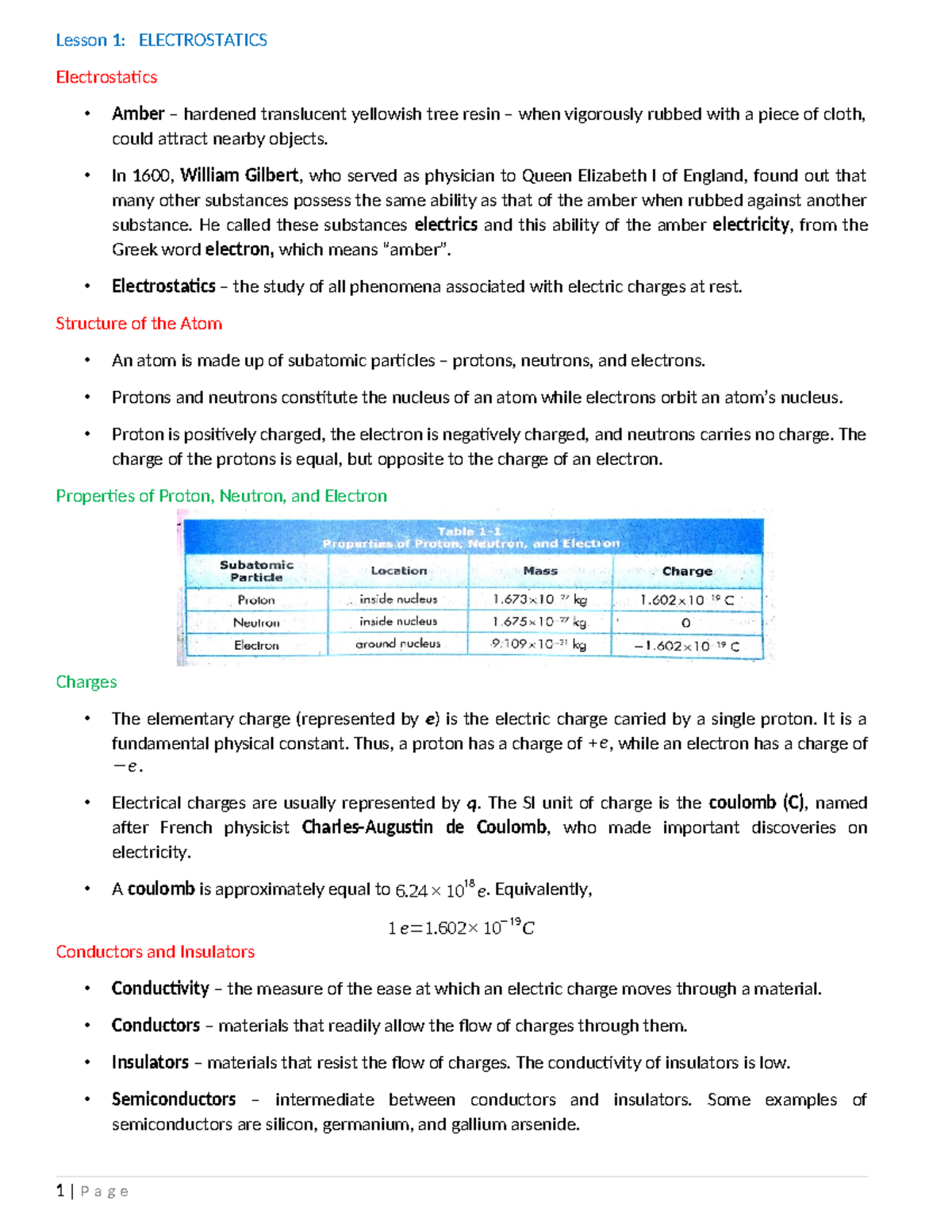 Lesson 1-3: ELECTROSTATICS, CHARGING, & ELECTRIC FIELD Concepts - Studocu