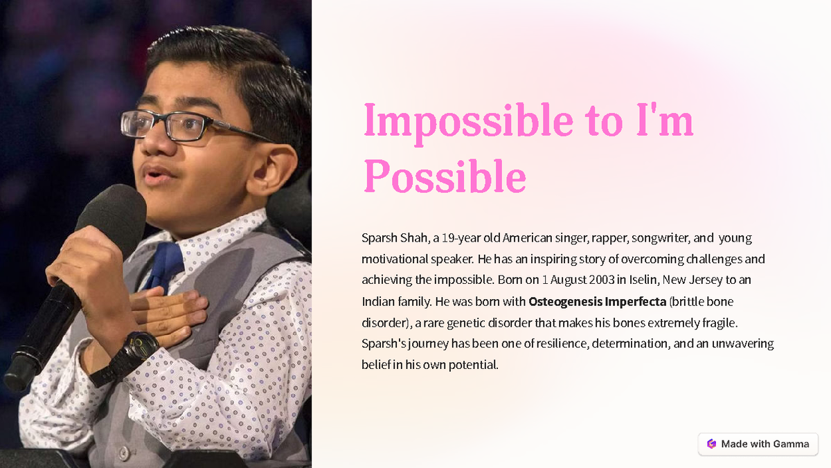 Sparsh Shah: From Impossible to I'm Possible - A Motivational Journey - Studocu