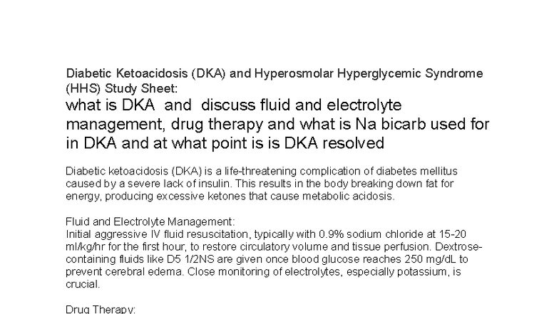 Diabetes Notes: DKA & HHS Management Strategies and Guidelines - Studocu