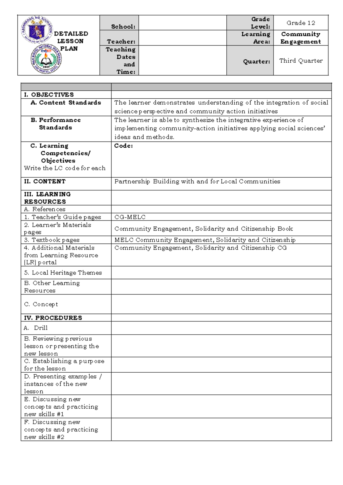 Q3-Lesson 9: Detailed Lesson Plan for Community Engagement - Studocu