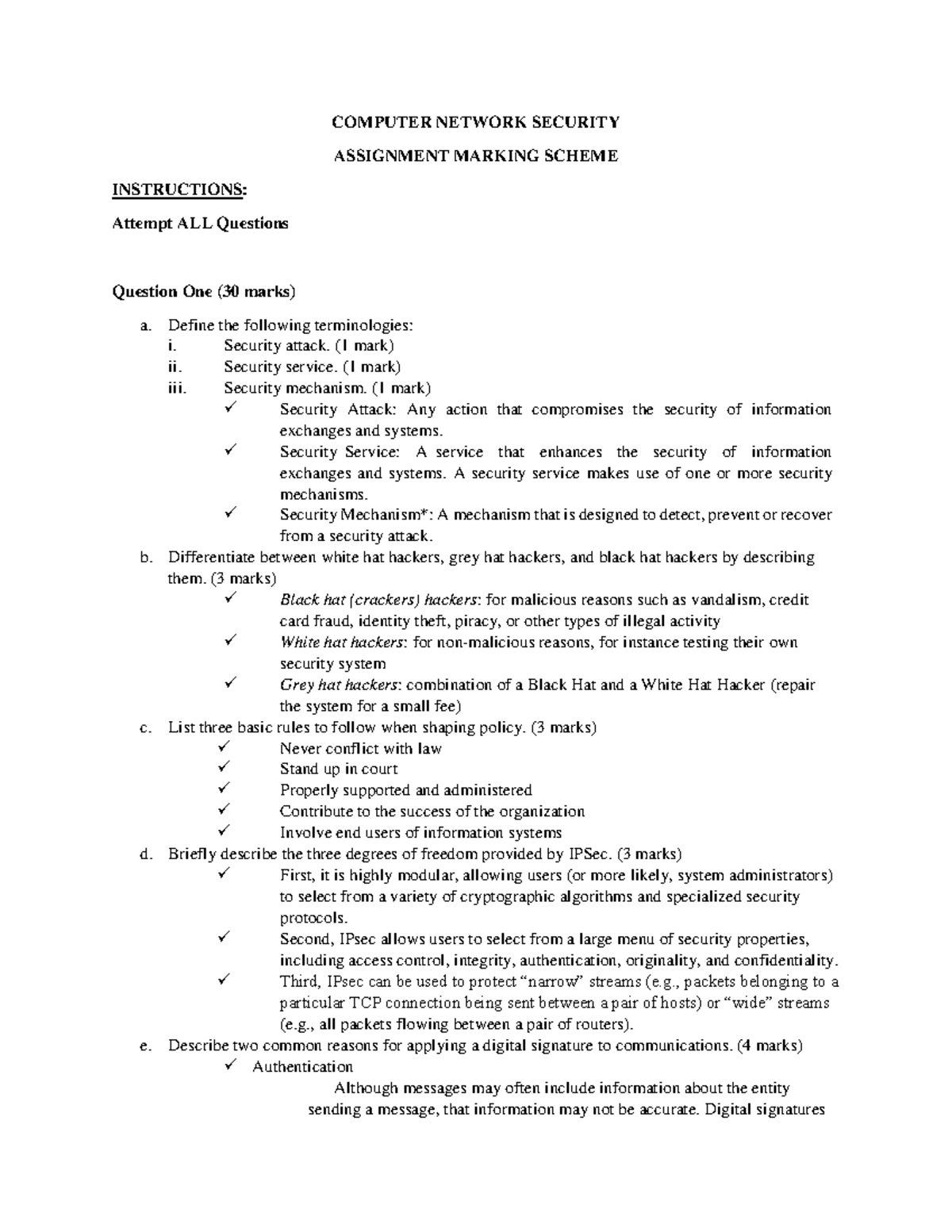 Computer Network Security Assignment Marking Scheme - COMPUTER NETWORK ...