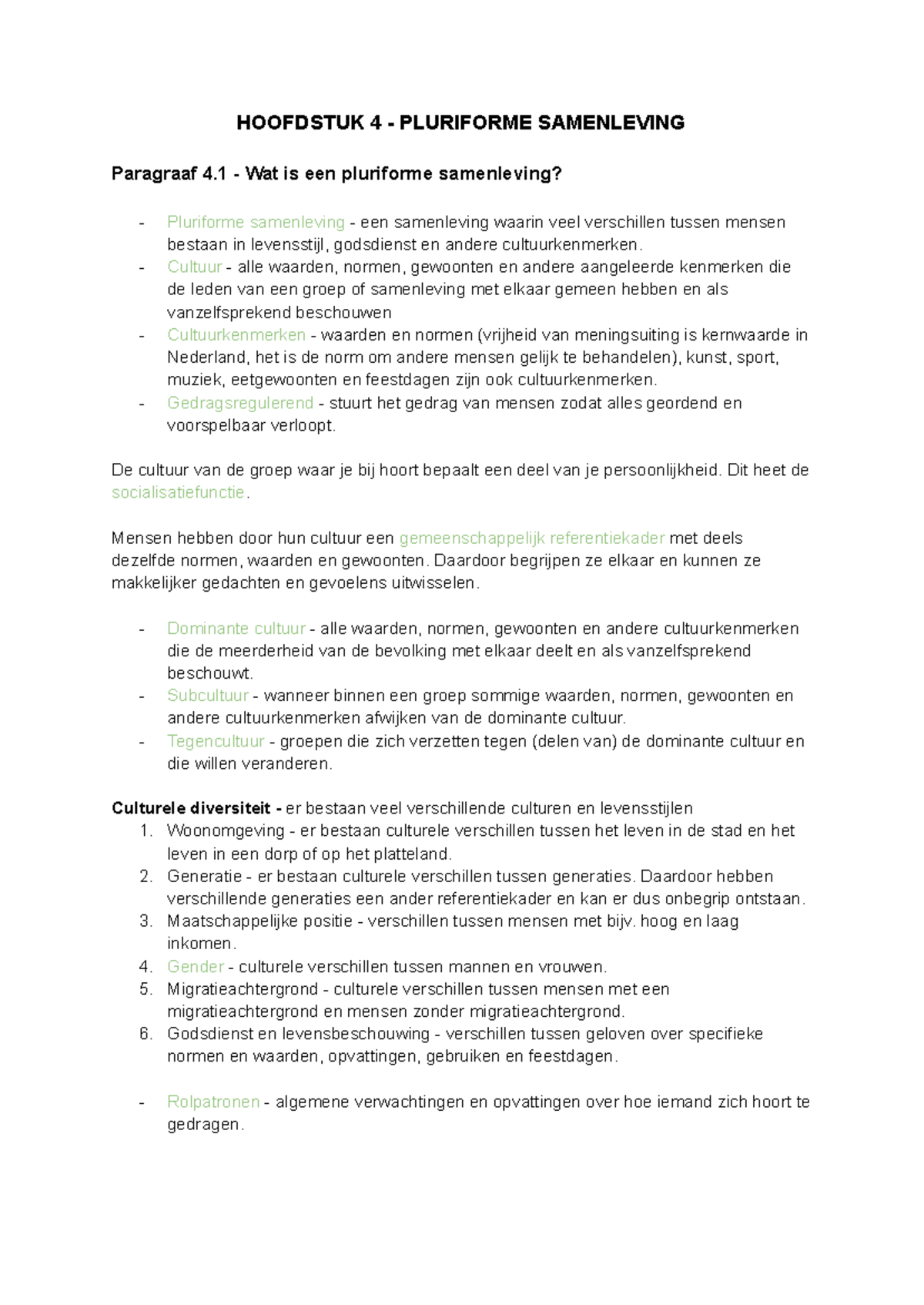 Maatschappijleer Hoofdstuk 4 - Samenvatting Pluriforme Samenleving - Studeersnel