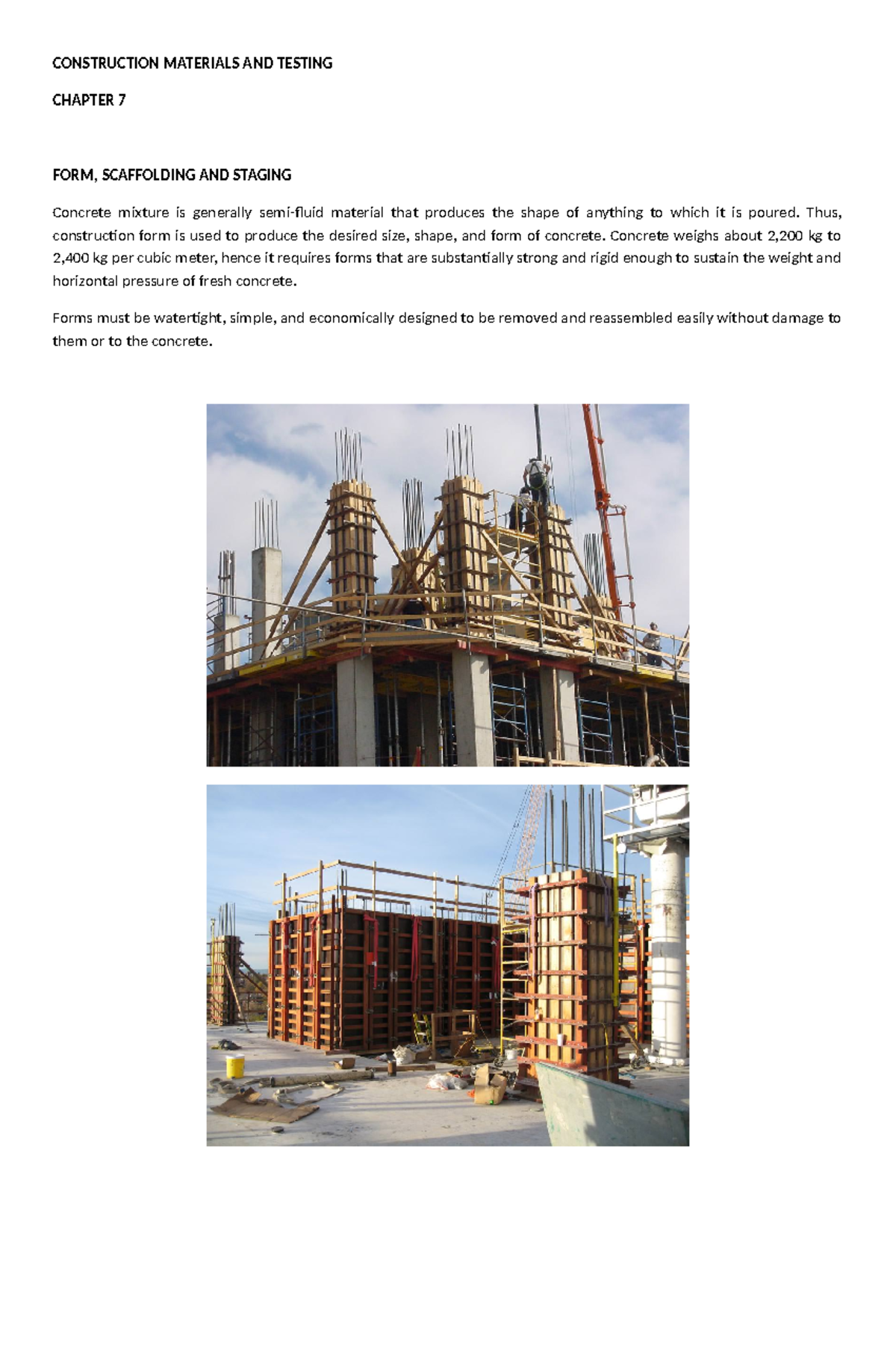 Construction Materials and Testing: Chapter 7 - Forms and Scaffolding ...