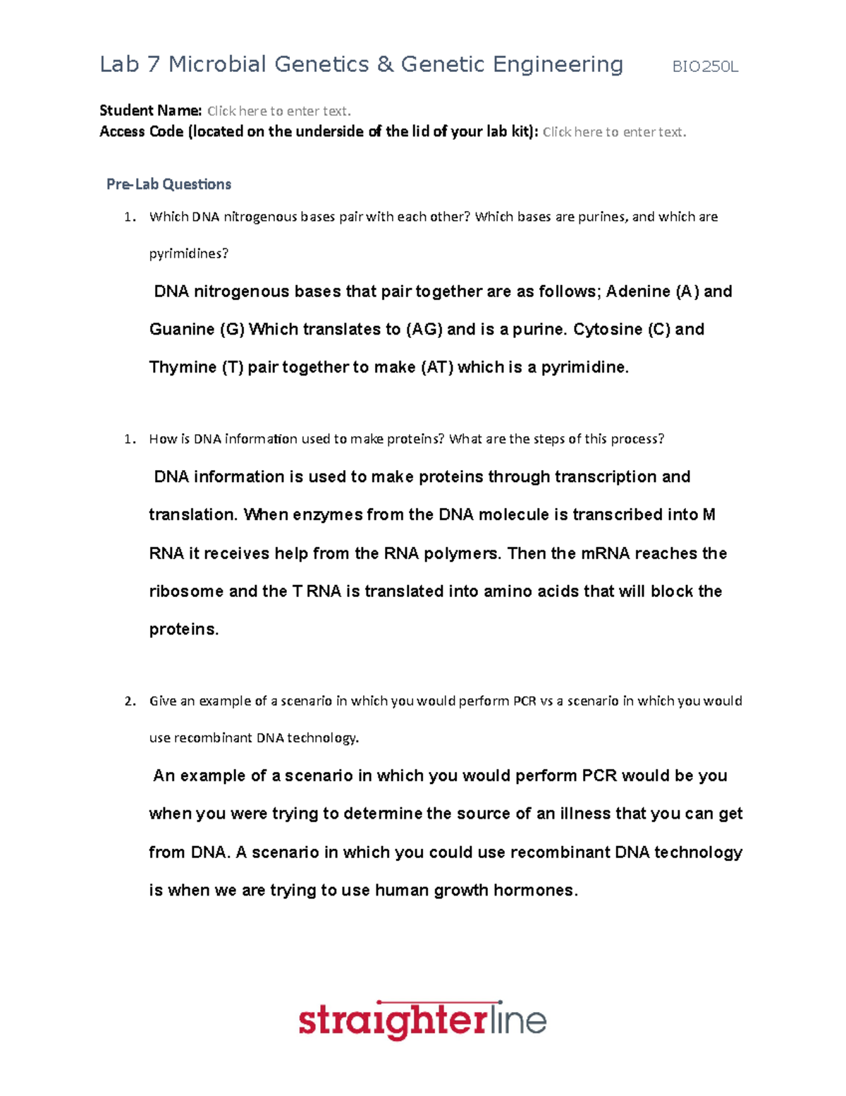 Lab 7: Microbial Genetics & Genetic Engineering Techniques - Studocu