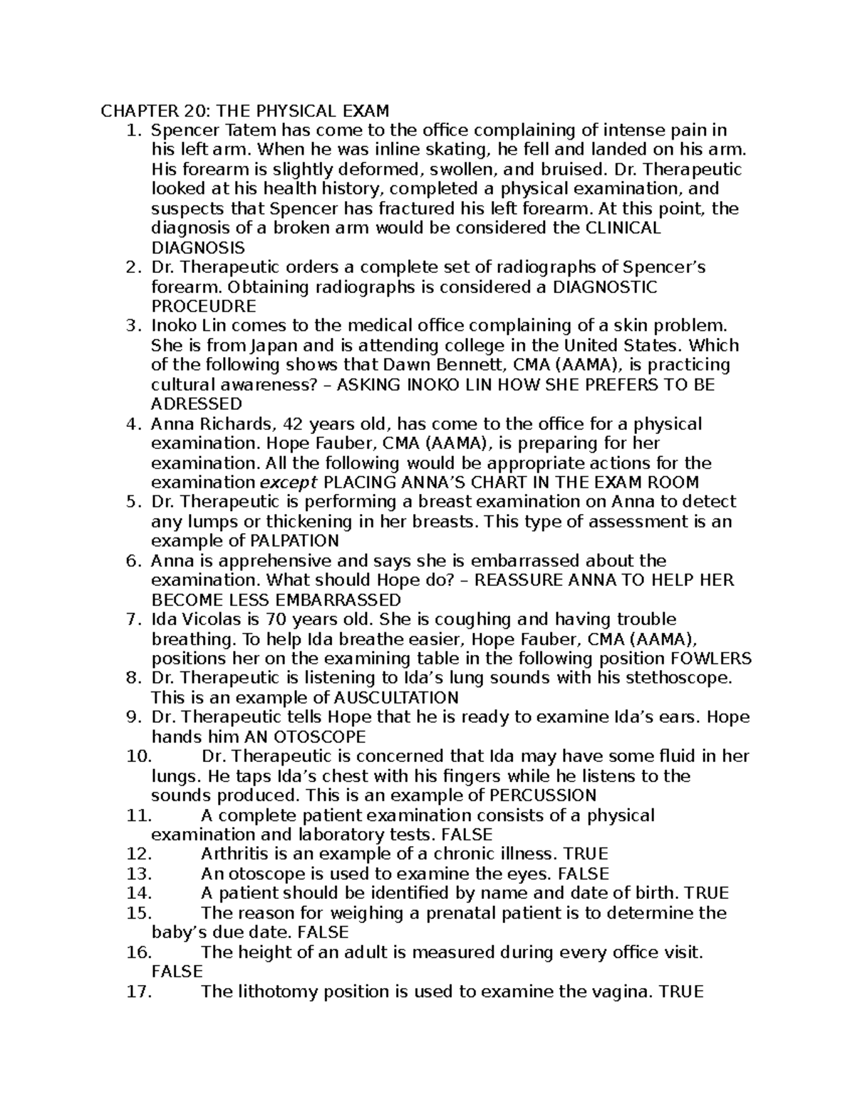 CH20: Physical Exam Techniques & Procedures for Diagnosis Notes - Studocu