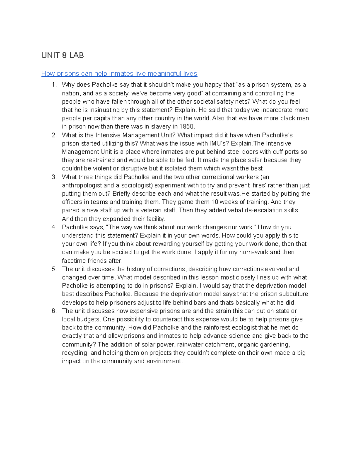 C - UNIT 8 LAB - Criminology UNIT 8 LAB - UNIT 8 LAB How prisons can ...